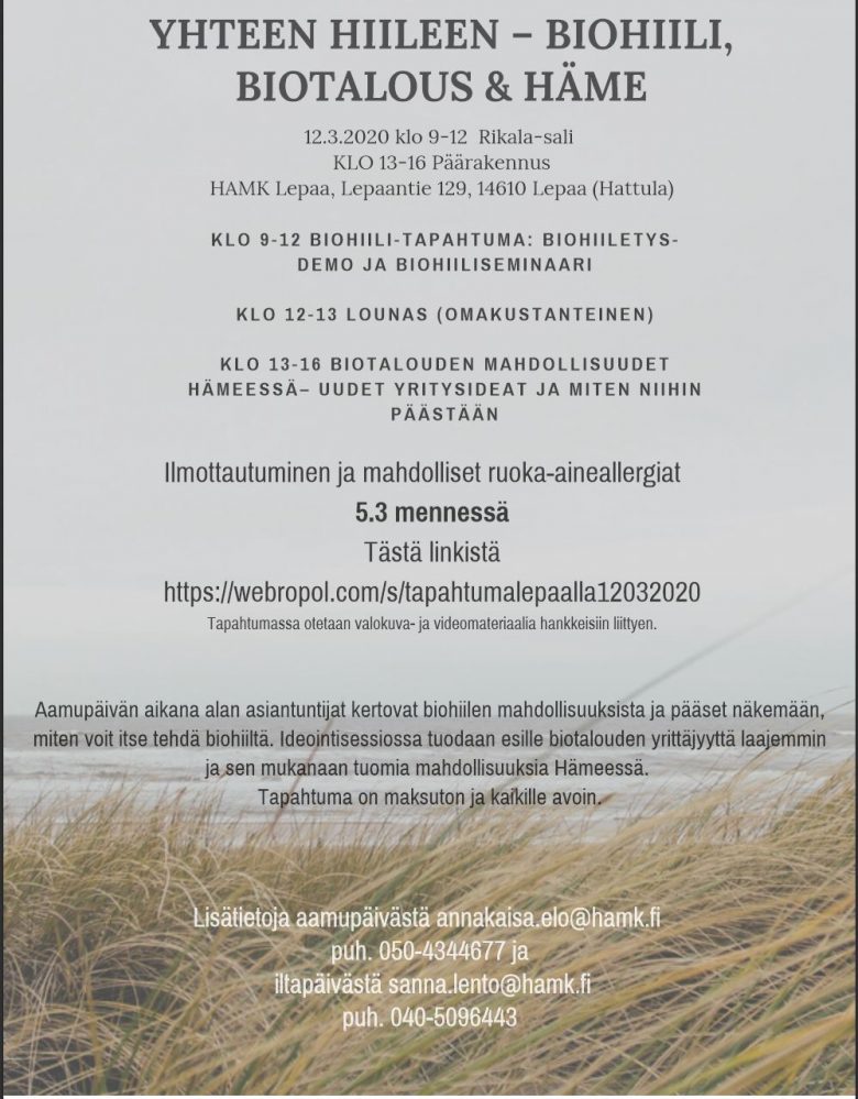 Yhteen hiileen - biohiili, biotalous & Häme - Taste of Häme